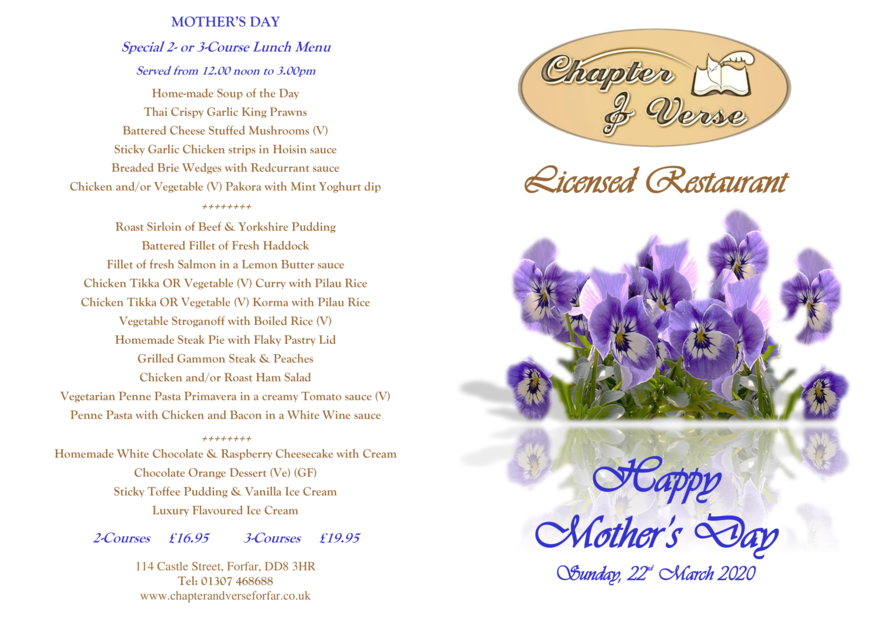 Special Occasions Menus | Chapter & Verse