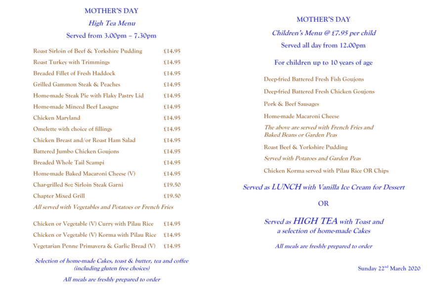 Special Occasions Menus | Chapter & Verse